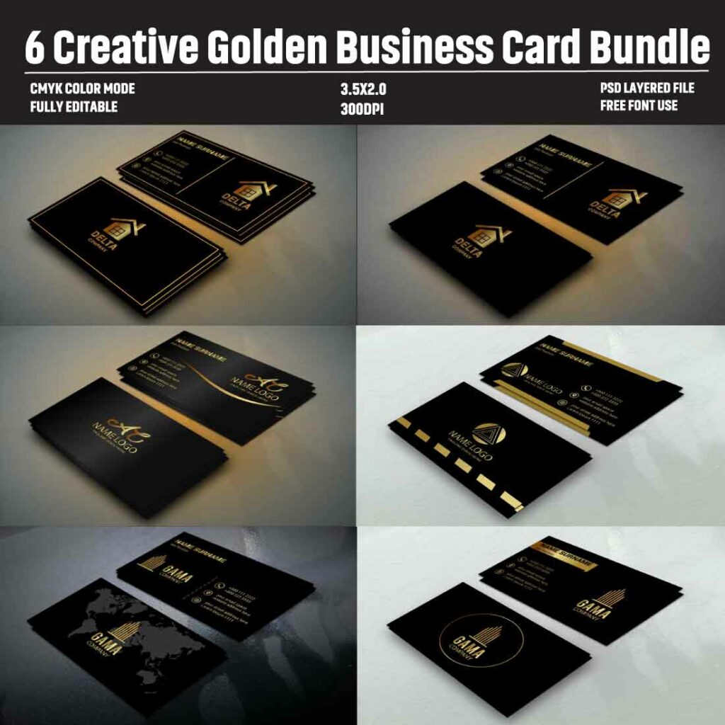 6 Creative Golden Business Card Bundle - MasterBundles