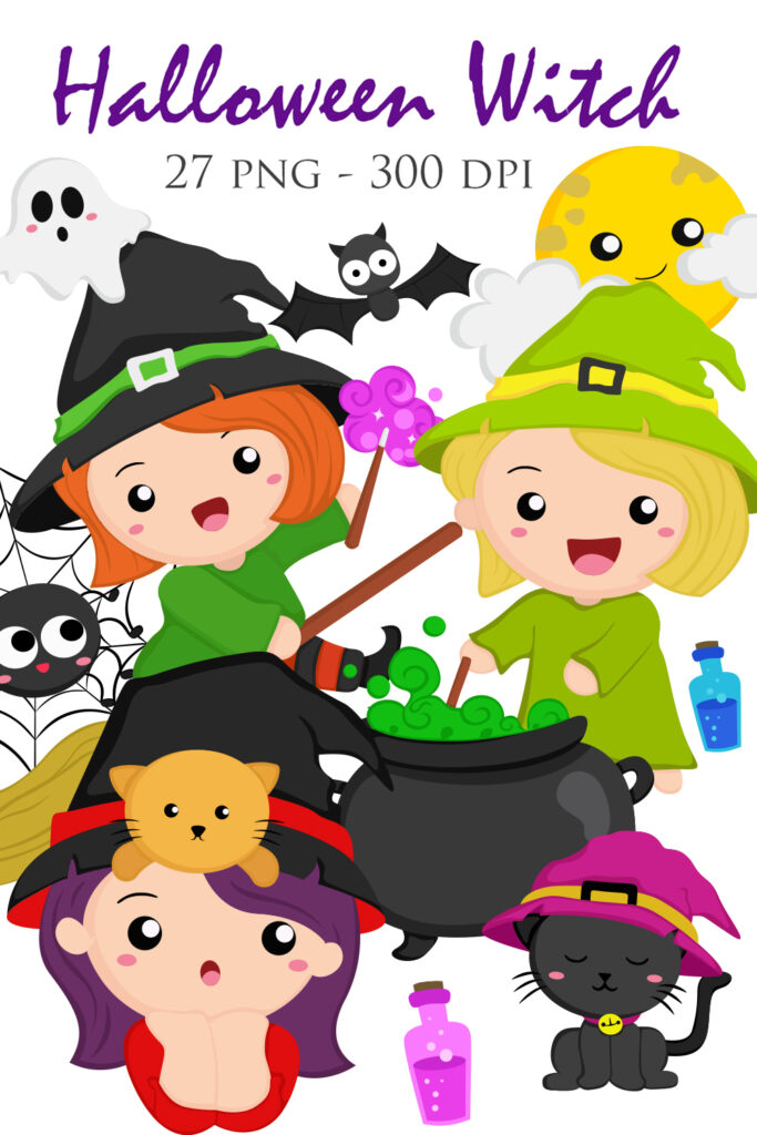 Cute Colorful Halloween Witch Costume Party Girl Kids Decoration ...