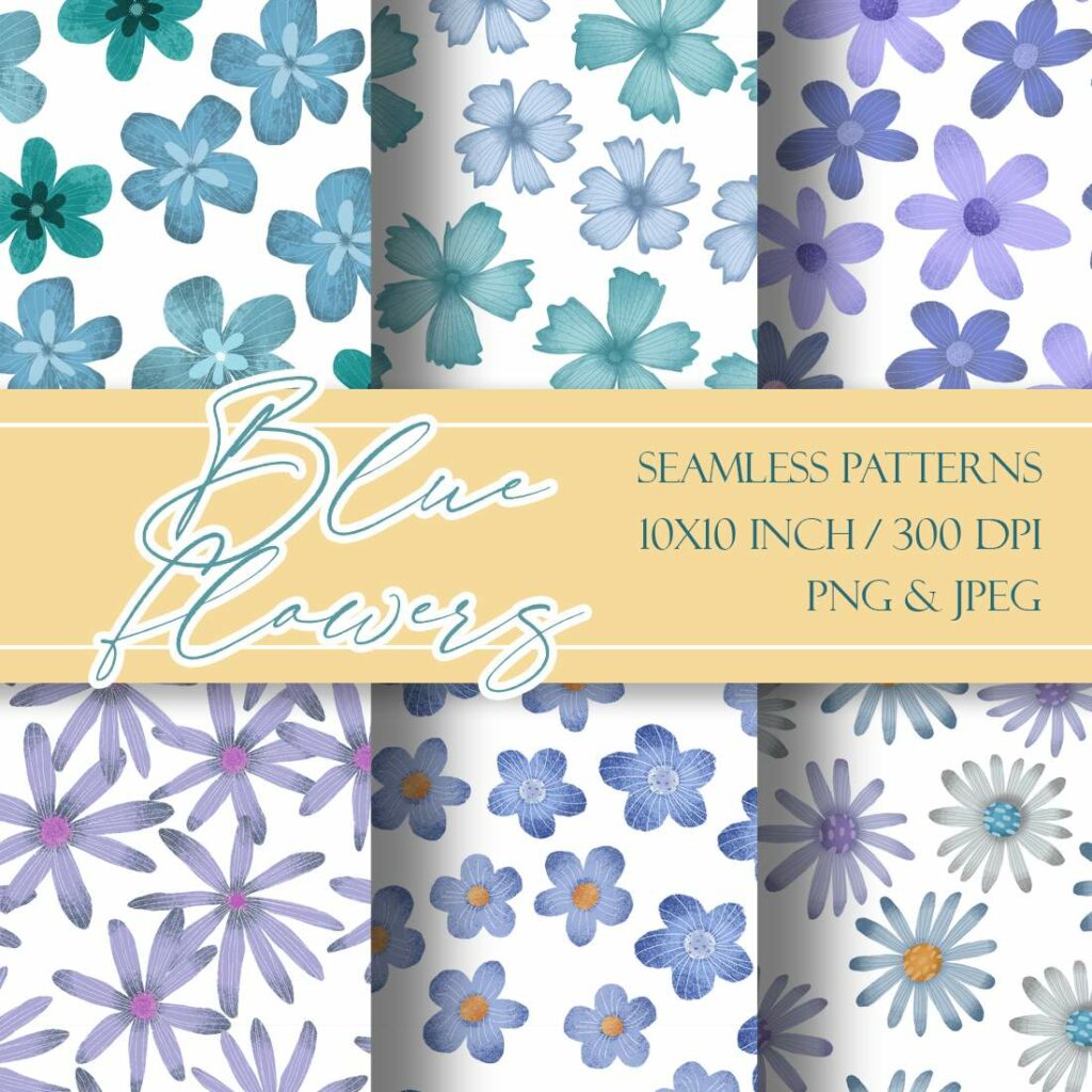 Blue floral digital papers - MasterBundles