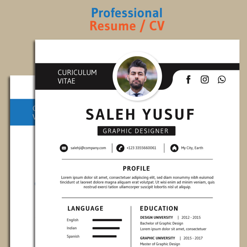 Professional Resume Template For Graphic Designers | CV Template | Blue ...