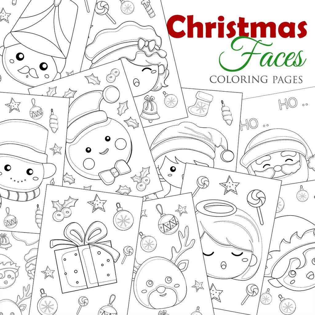 Cute Christmas Faces Elf Snowman Deer Animal Girl Kids Angel Cartoon ...
