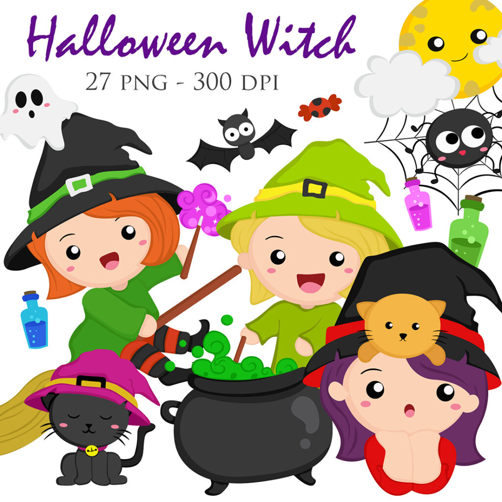 Cute Colorful Halloween Witch Costume Party Girl Kids Decoration ...