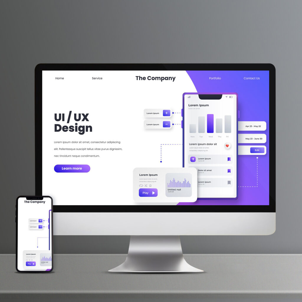 Computer and Mobile screen Ui mockup set - MasterBundles