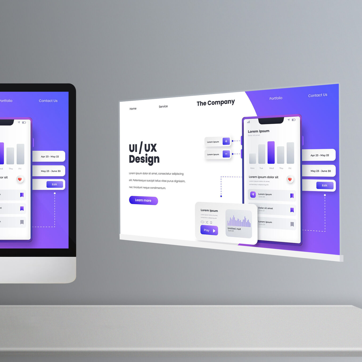 Computer and Mobile screen Ui mockup set - MasterBundles