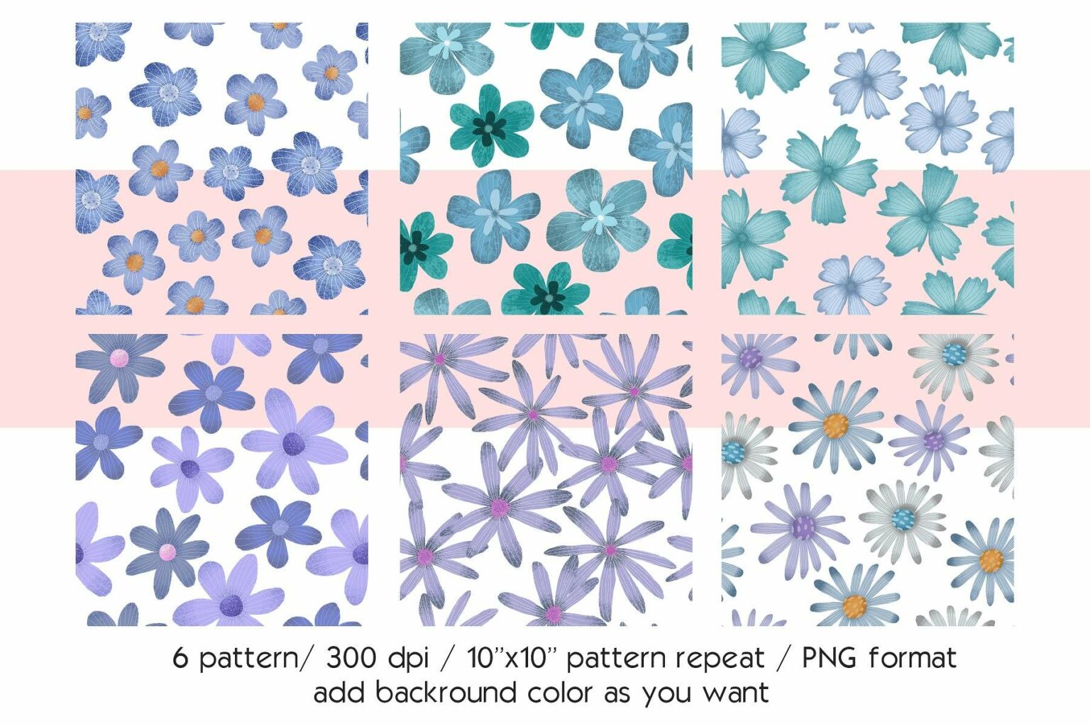 Blue floral digital papers - MasterBundles