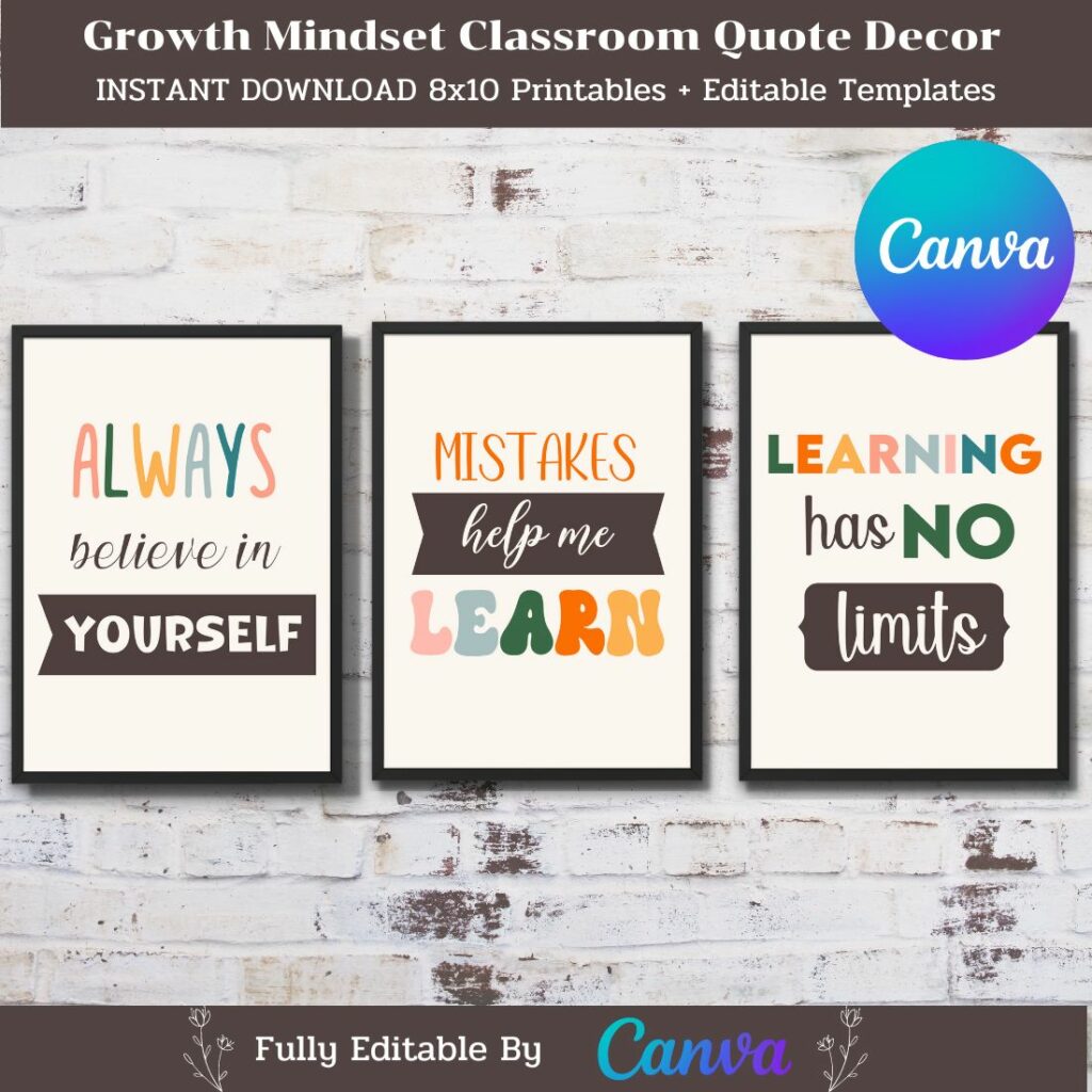 Editable Growth Mindset Classroom Decor - MasterBundles