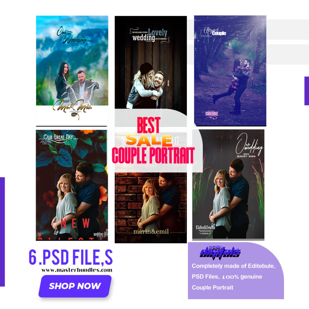 6 Couple Portrait Photo Design Bundle Pack - MasterBundles
