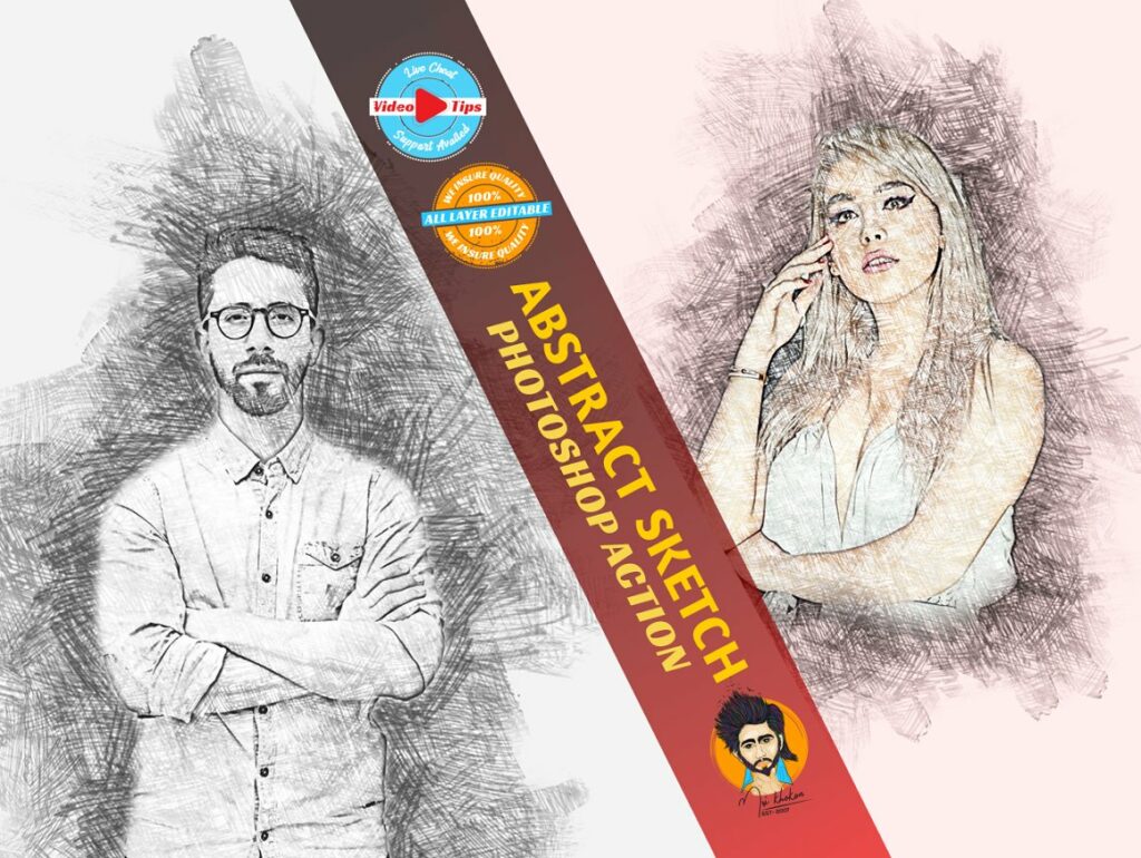 Abstract Sketch Photoshop Actions - MasterBundles