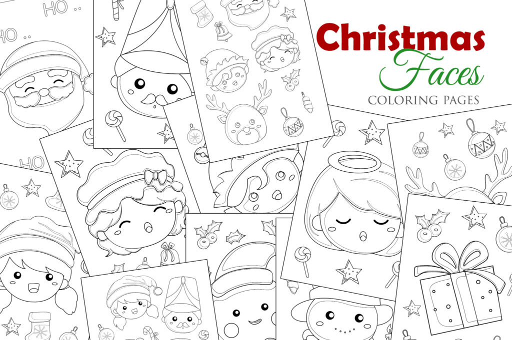 Cute Christmas Faces Elf Snowman Deer Animal Girl Kids Angel Cartoon ...