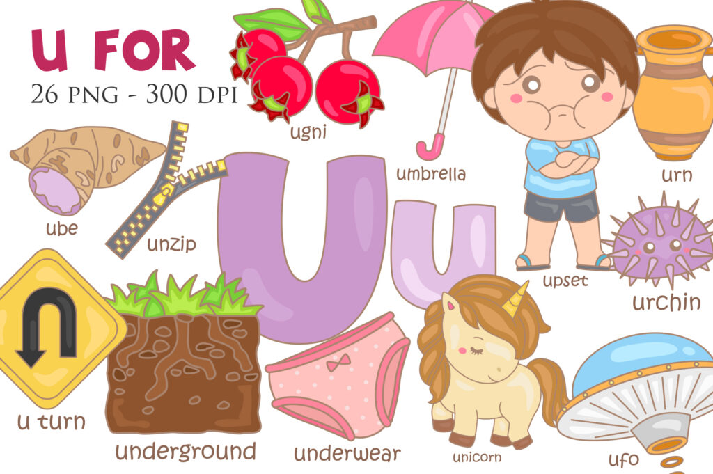 Alphabet U For Vocabulary School Letter Reading Writing Font Study ...