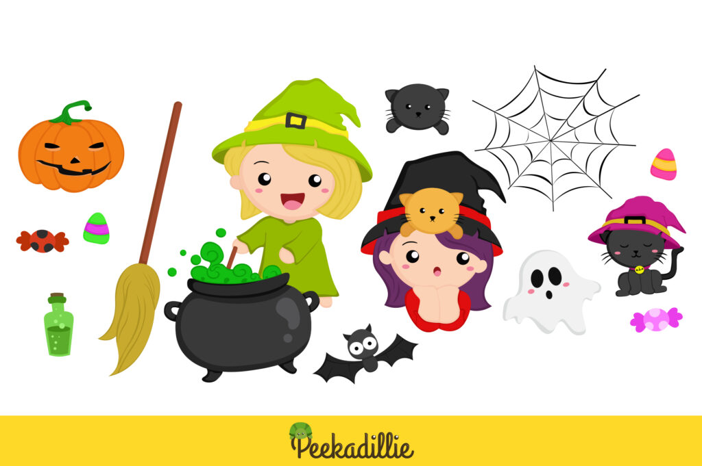 Cute Colorful Halloween Witch Costume Party Girl Kids Decoration ...