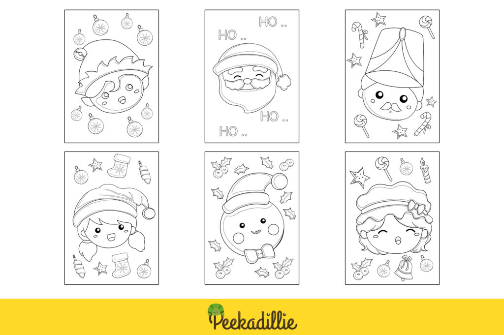 Cute Christmas Faces Elf Snowman Deer Animal Girl Kids Angel Cartoon ...