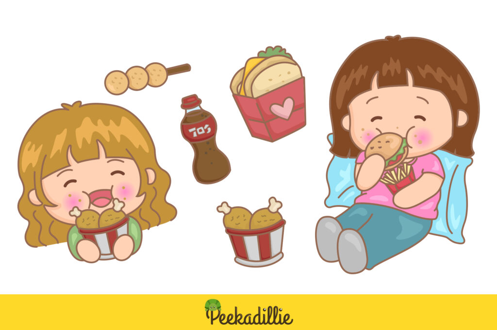 Cute and Funny Little Girl Kids Love and Like To Eat Food and Junk Food ...