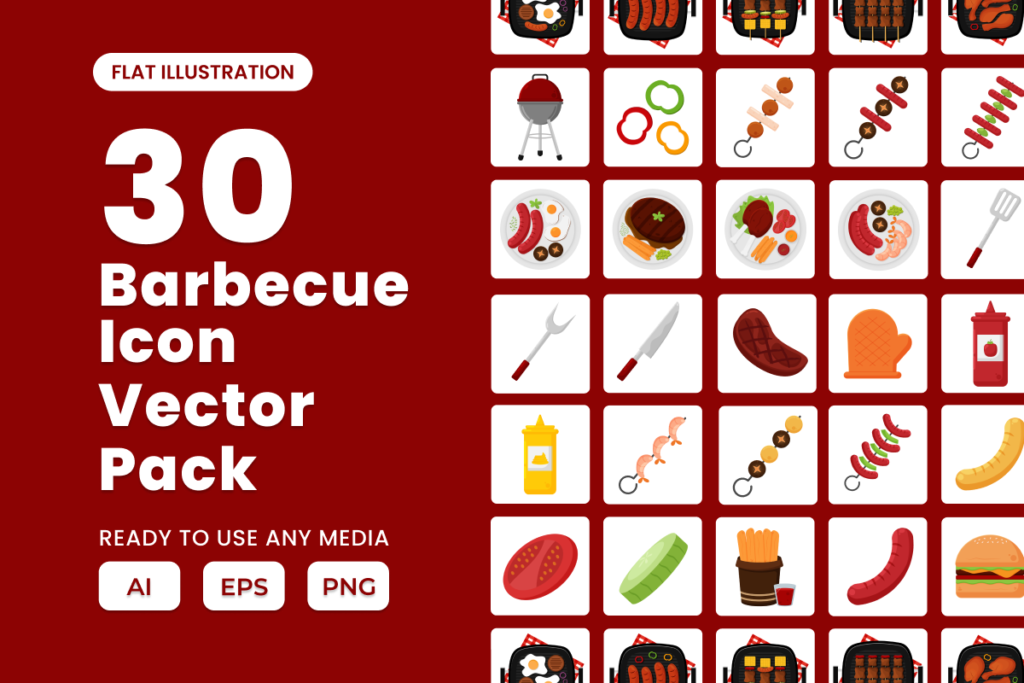 Barbecue 2D Icon Illustration Set - MasterBundles