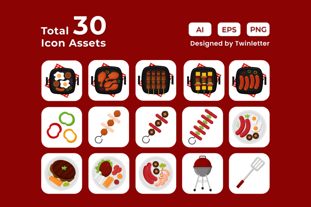 Barbecue 2D Icon Illustration Set - MasterBundles