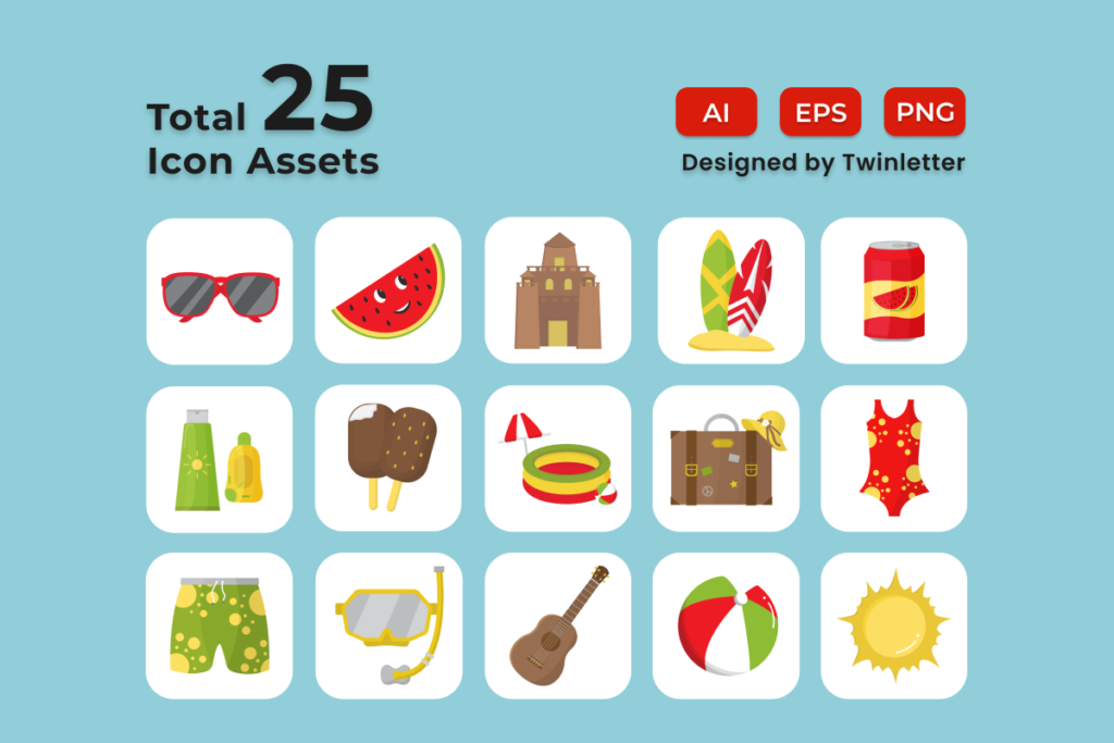 Summer 2D Icon Illustration Set Vol 1 - MasterBundles