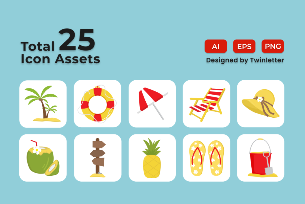 Summer 2D Icon Illustration Set Vol 1 - MasterBundles
