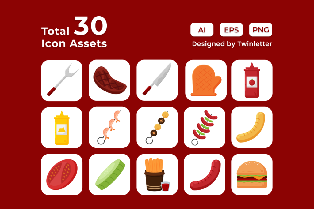 Barbecue 2D Icon Illustration Set - MasterBundles