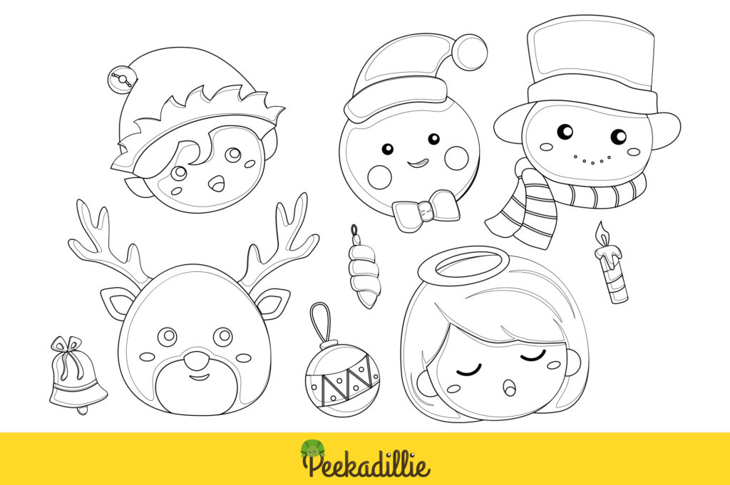 Cute Christmas Faces Elf Snowman Deer Animal Girl Kids Angel Cartoon ...