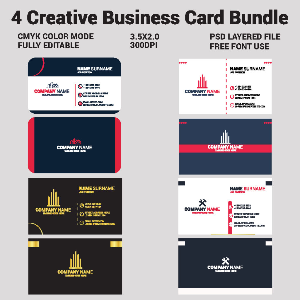 4 Creative Double Sided Business Card Design Bundle. - MasterBundles