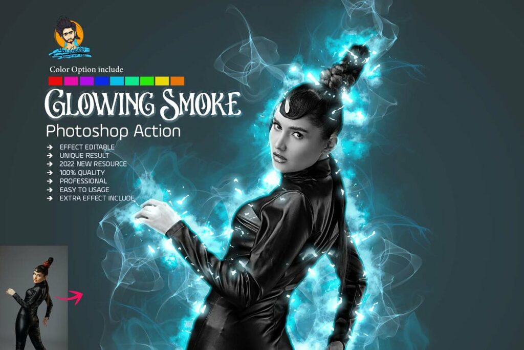 Easy Glowing Smoke Photoshop Action - MasterBundles