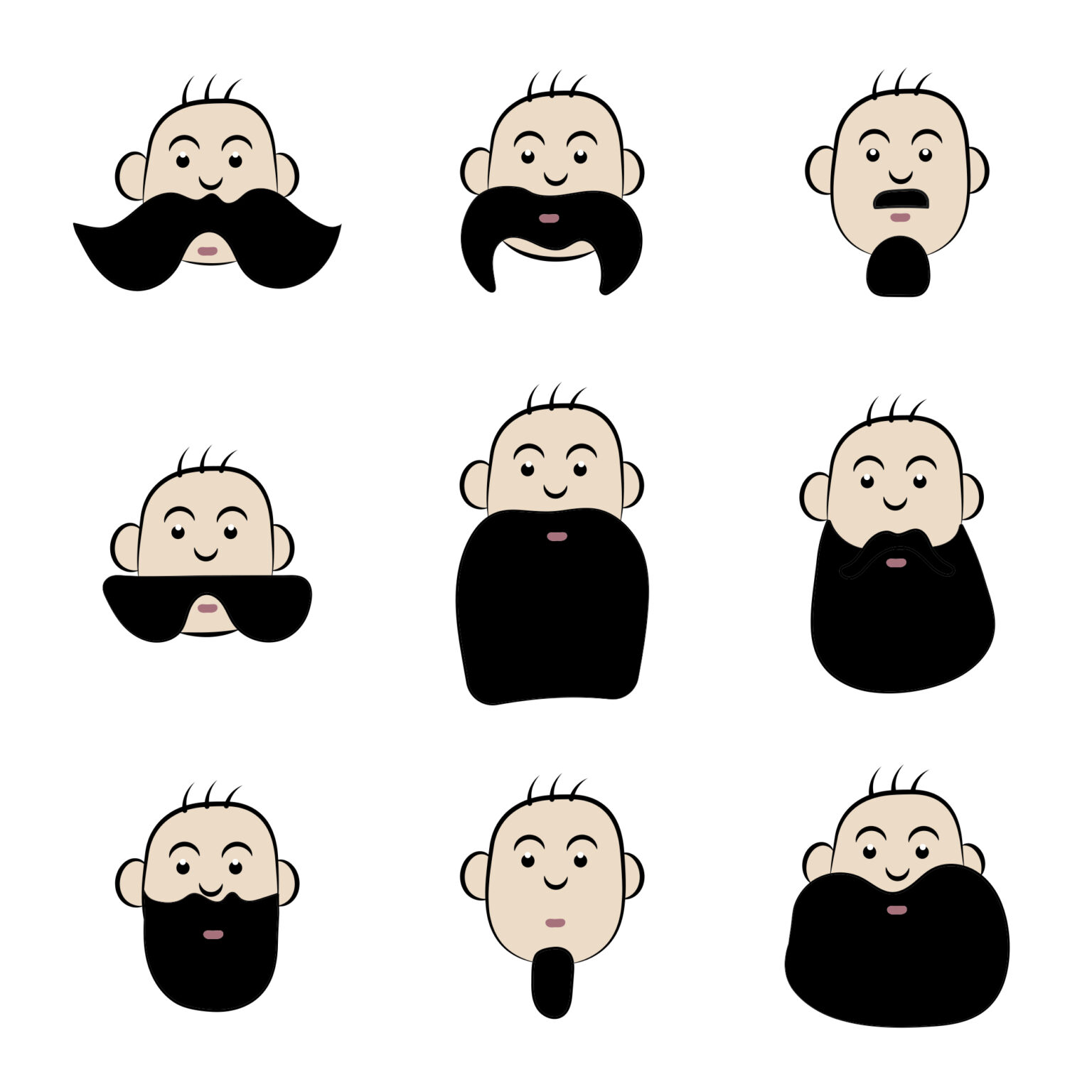 Male cartoon characters with various beard styles - MasterBundles