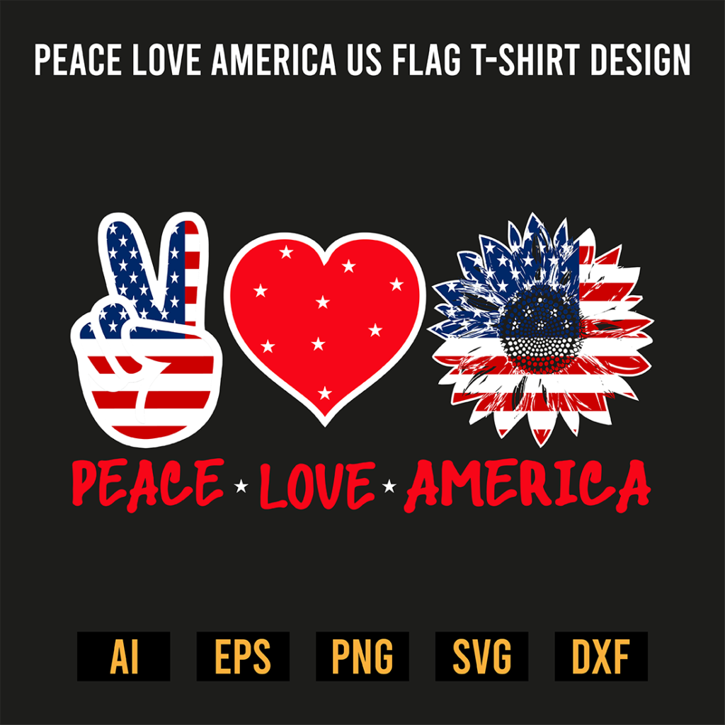 Peace Love America US Flag T-Shirt Design - MasterBundles