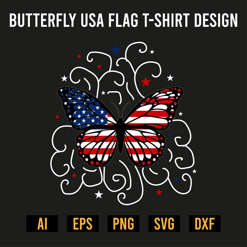 Butterfly USA Flag T-Shirt Design - MasterBundles