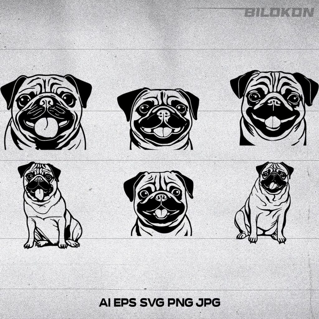 Pug dog head, SVG, Vector, Illustration, SVG Bundle - MasterBundles