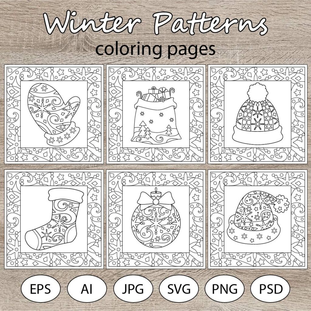 Winter Patterns - 6 coloring pages - MasterBundles