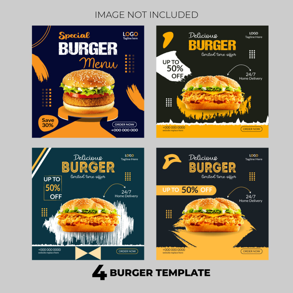 Burger social media post design template bundle - MasterBundles
