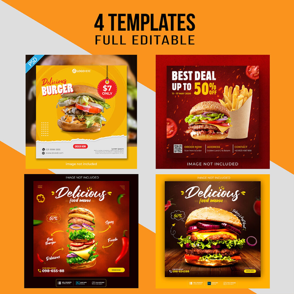 4 Modern Burgers Post Designs - MasterBundles