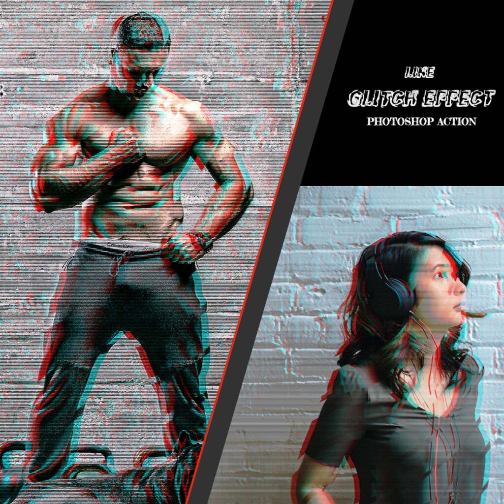 Line Glitch Effect Photoshop Action - MasterBundles