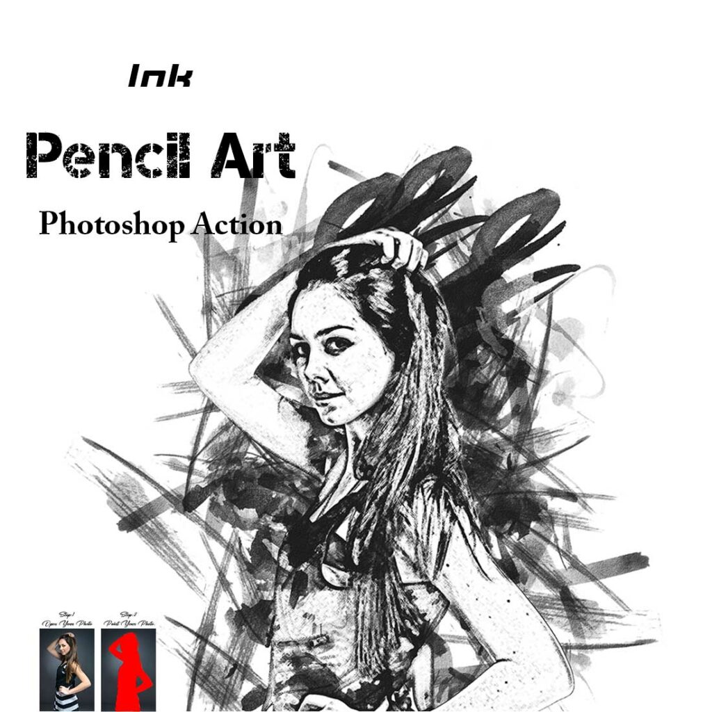 Ink Pencil Art Photoshop Action - MasterBundles