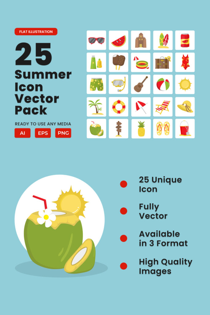 Summer 2D Icon Illustration Set Vol 1 - MasterBundles