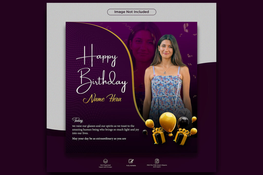 Happy birthday wish and celebration post design PSD template for social ...