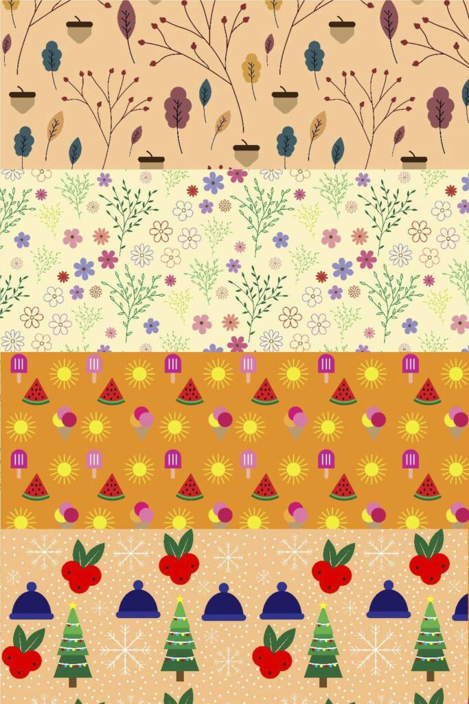 4 Seamless Season Patterns (Summer, Winter, Spring, Fall) - MasterBundles
