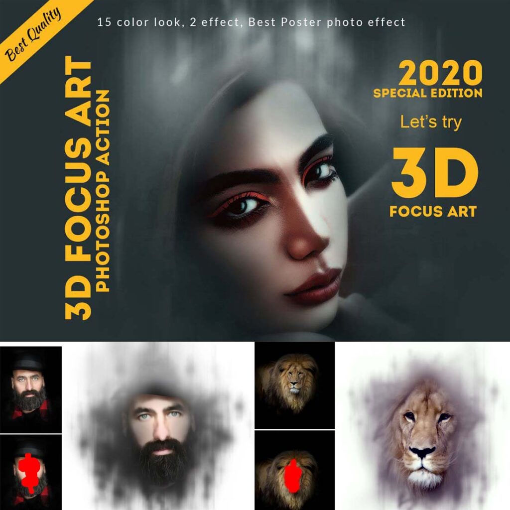 3D Focus Art Effect Photoshop Action - MasterBundles