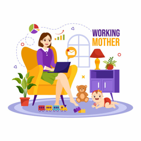 13 Working Mother Illustration - MasterBundles