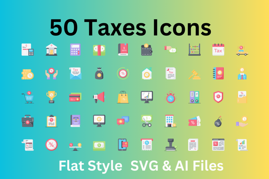 Taxes Icon Set 50 Flat Finance Icons - SVG And AI Files - MasterBundles
