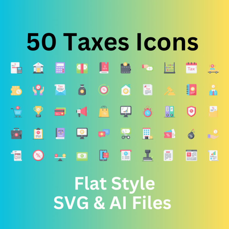 Taxes Icon Set 50 Flat Finance Icons - SVG And AI Files - MasterBundles