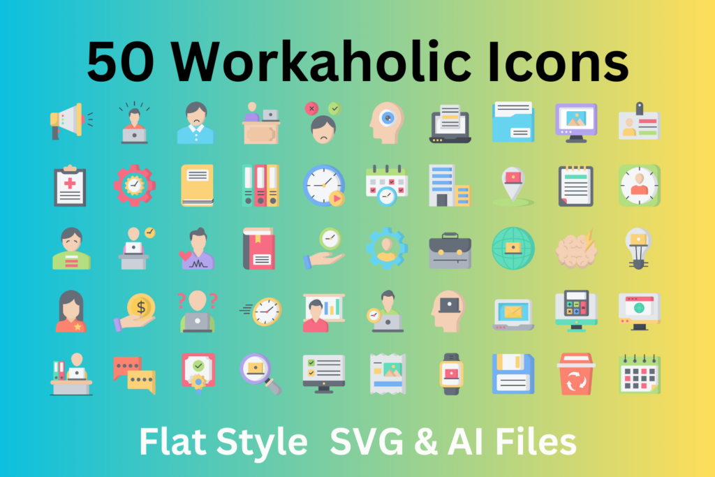 Workaholic Icon Set 50 Flat Icons - SVG And AI Files - MasterBundles