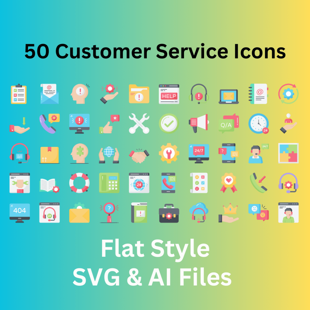 Customer Service Icon Set 50 Flat Icons - SVG And AI Files - MasterBundles