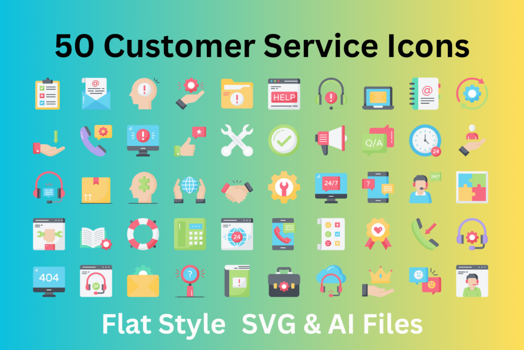 Customer Service Icon Set 50 Flat Icons - SVG And AI Files - MasterBundles