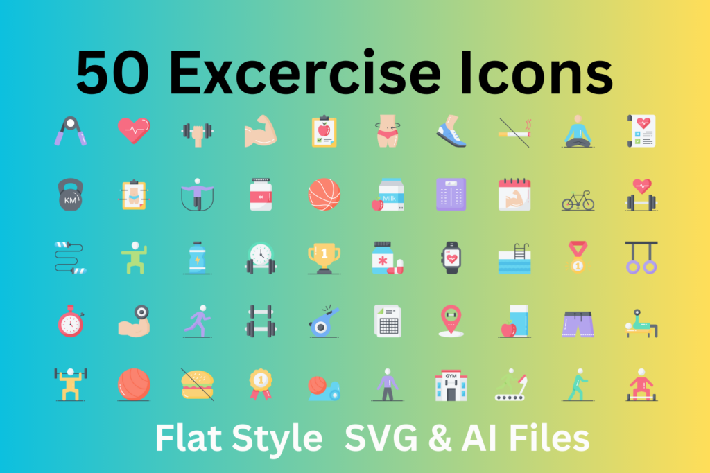 Exercise Icon Set 50 Flat Icons - SVG And AI Files - MasterBundles