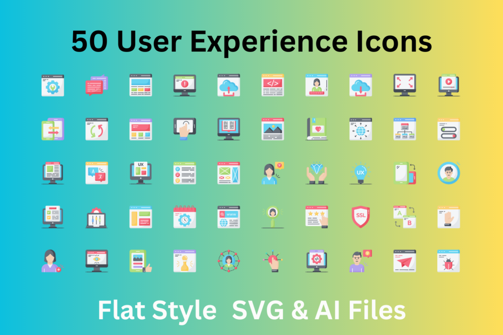 User Experience Icon Set 50 Flat Icons - SVG And AI Files - MasterBundles