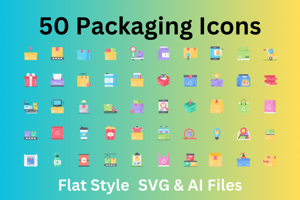 Packaging Icon Set 50 Flat Icons - SVG And AI Files - MasterBundles