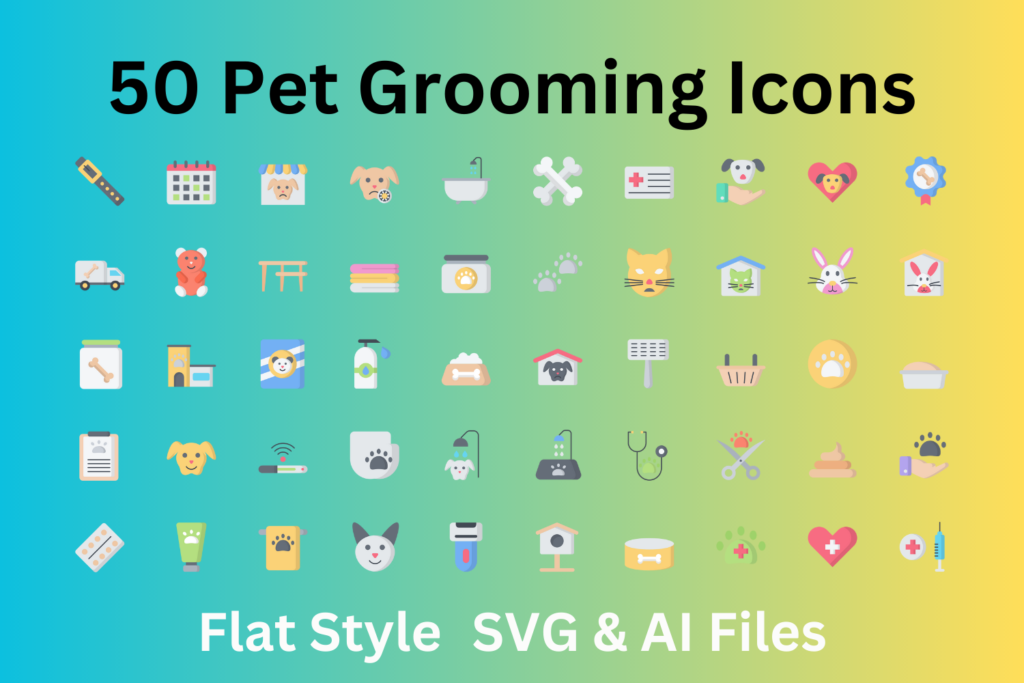 Pet Grooming Icon Set 50 Flat Icons - SVG And AI Files - MasterBundles