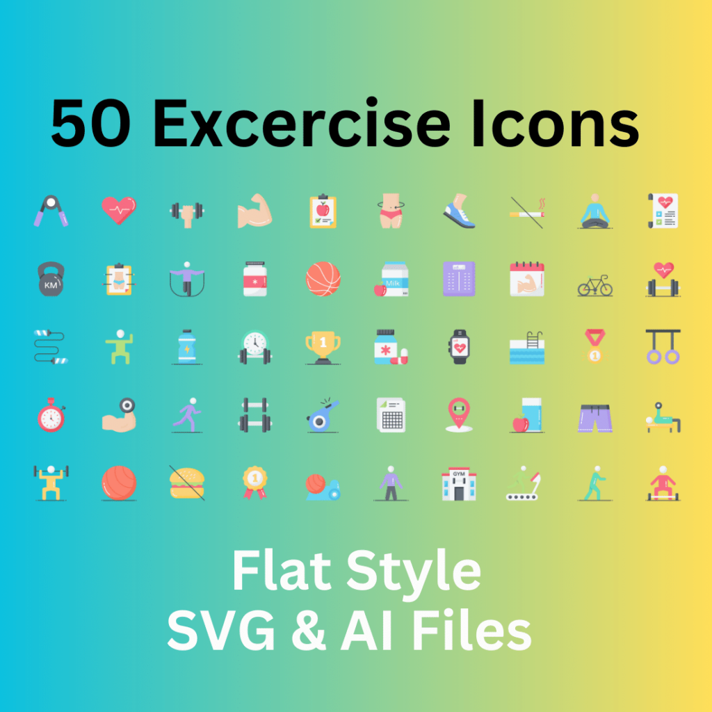Exercise Icon Set 50 Flat Icons - SVG And AI Files - MasterBundles