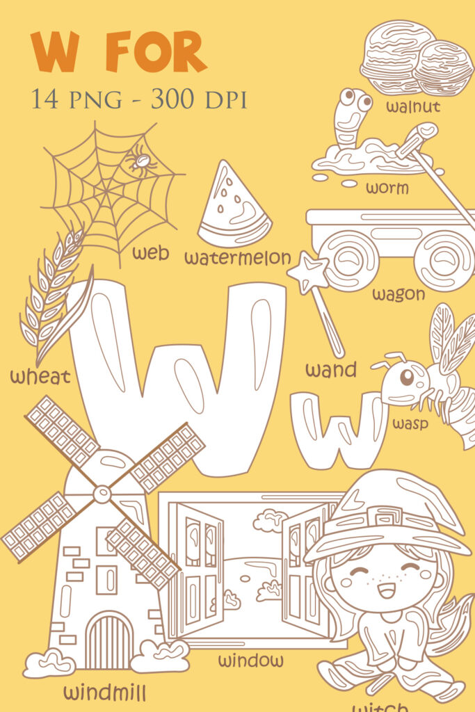 Alphabet W For Vocabulary School Letter Reading Writing Font Study ...